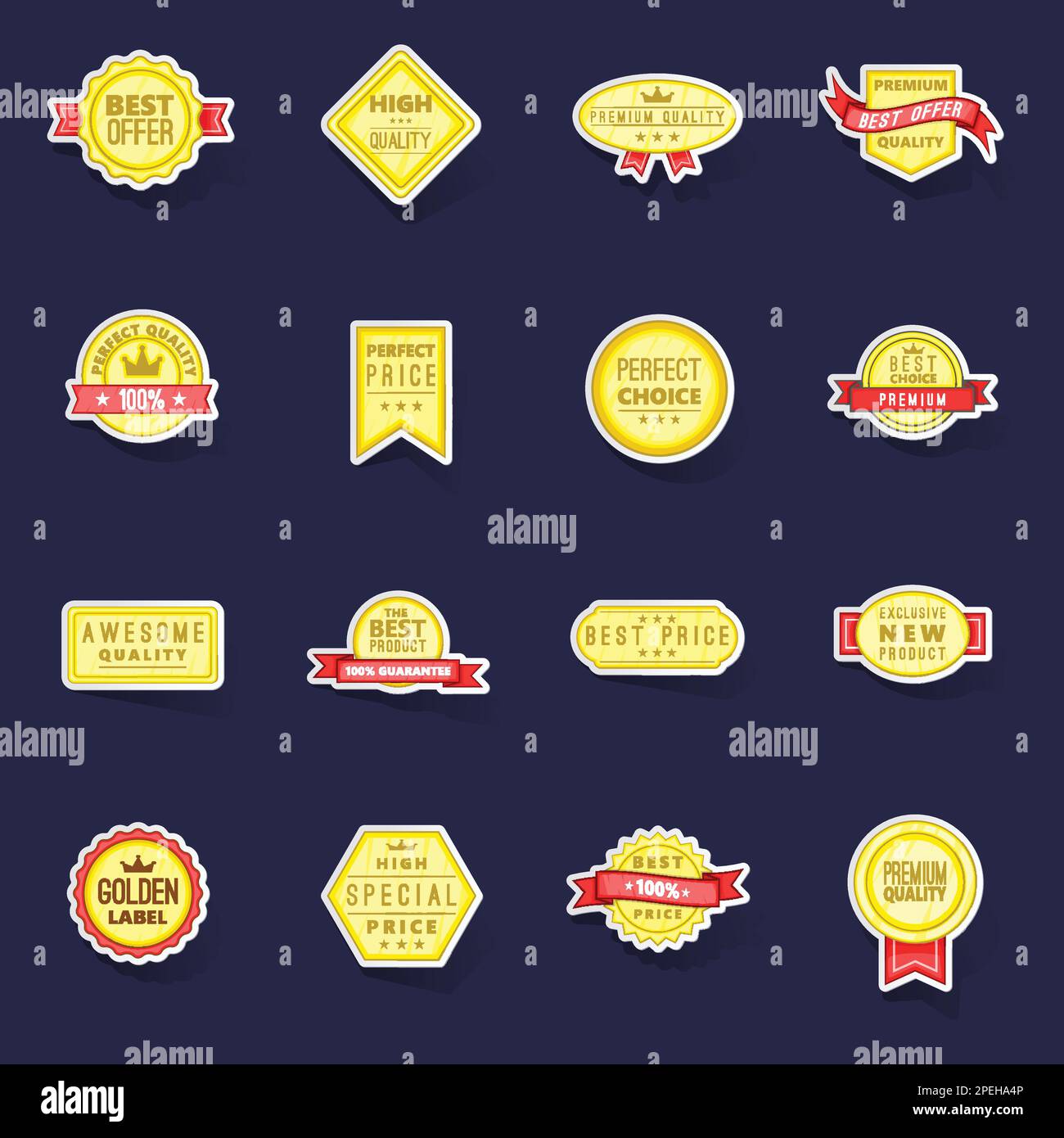 Retail label icons set stikers collection vector with shadow on purple ...