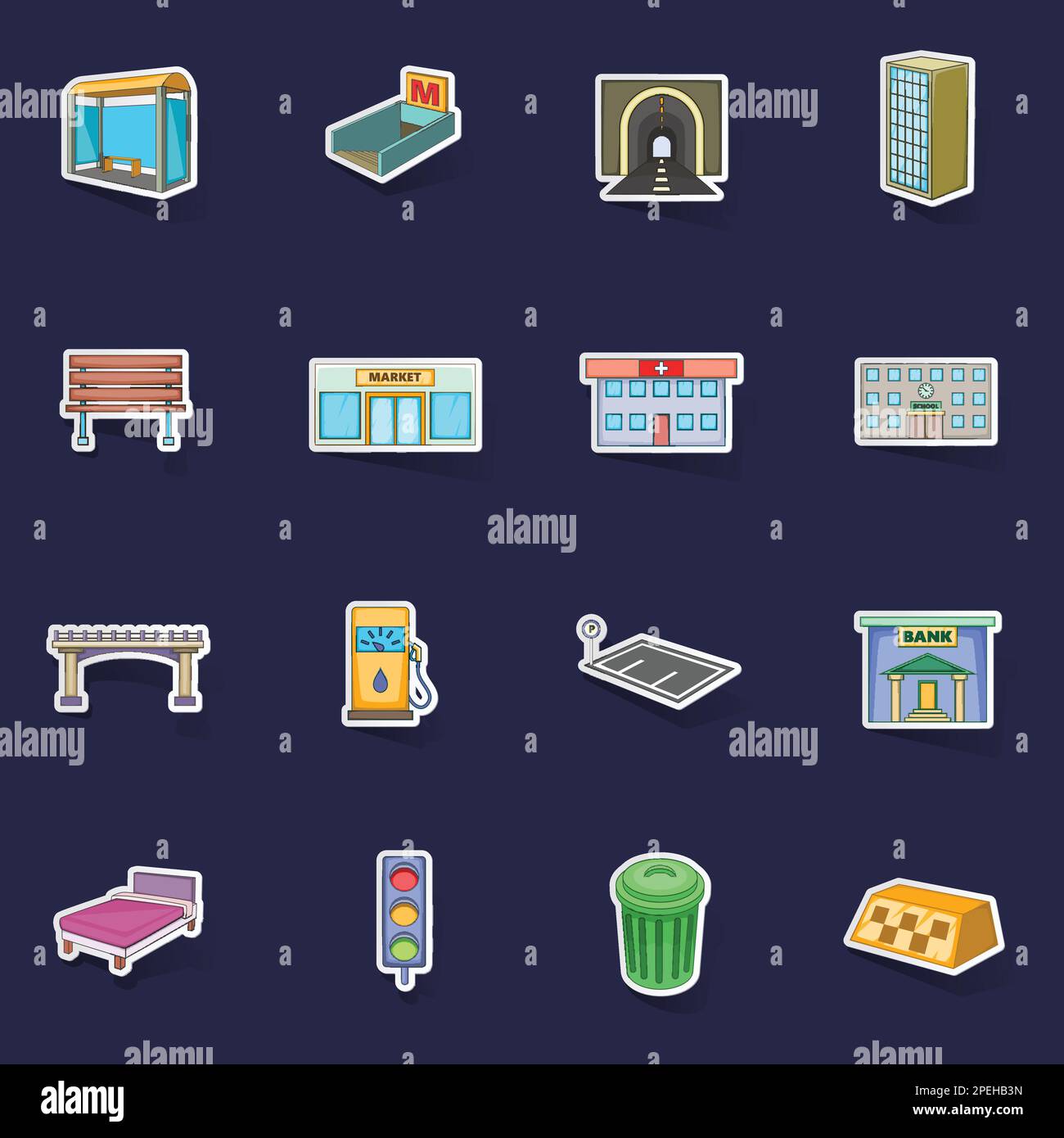 City infrastructure icons set stikers collection vector with shadow on ...