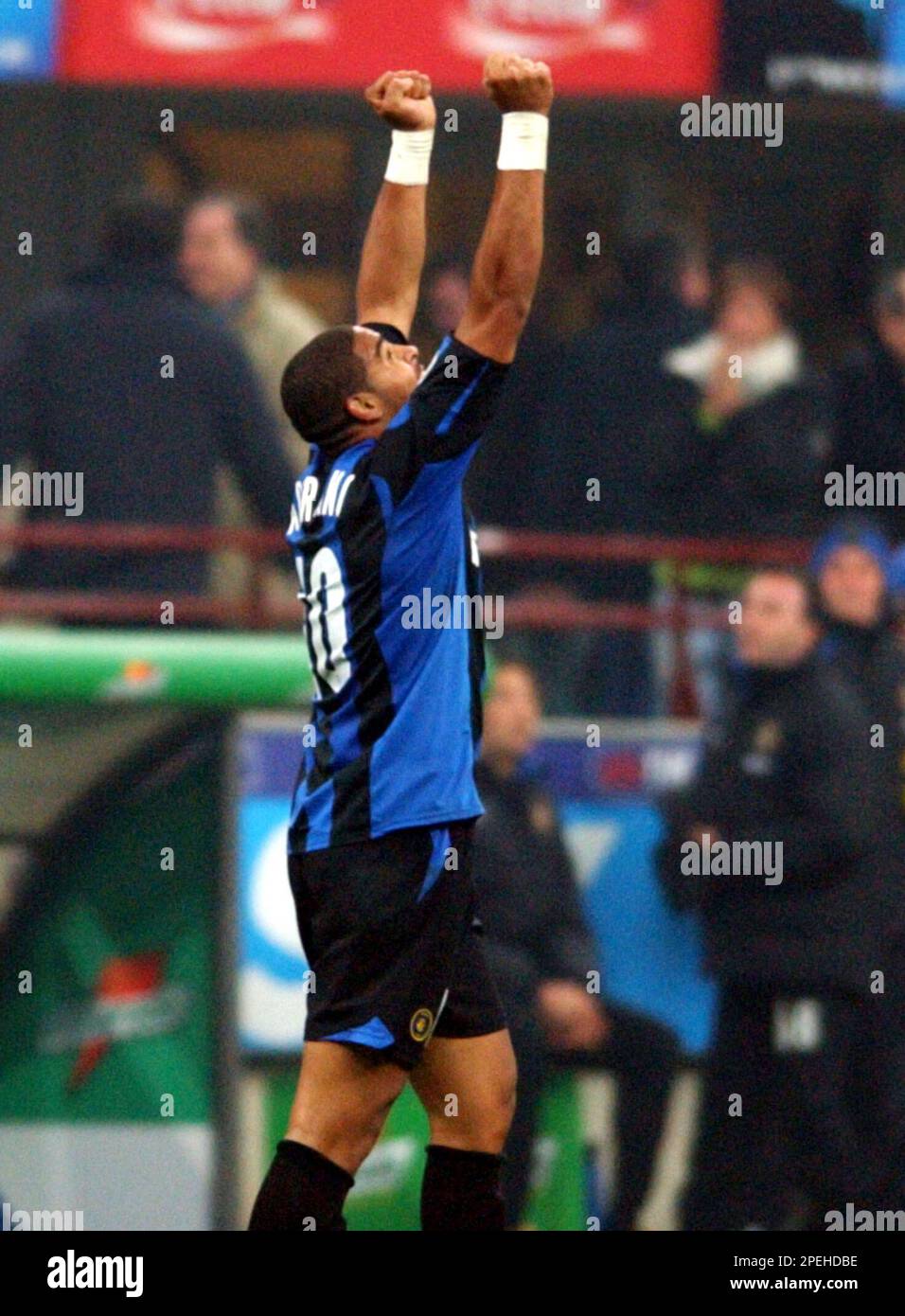 Inter Milan Brazilian striker Adriano celebrates after scoring during ...