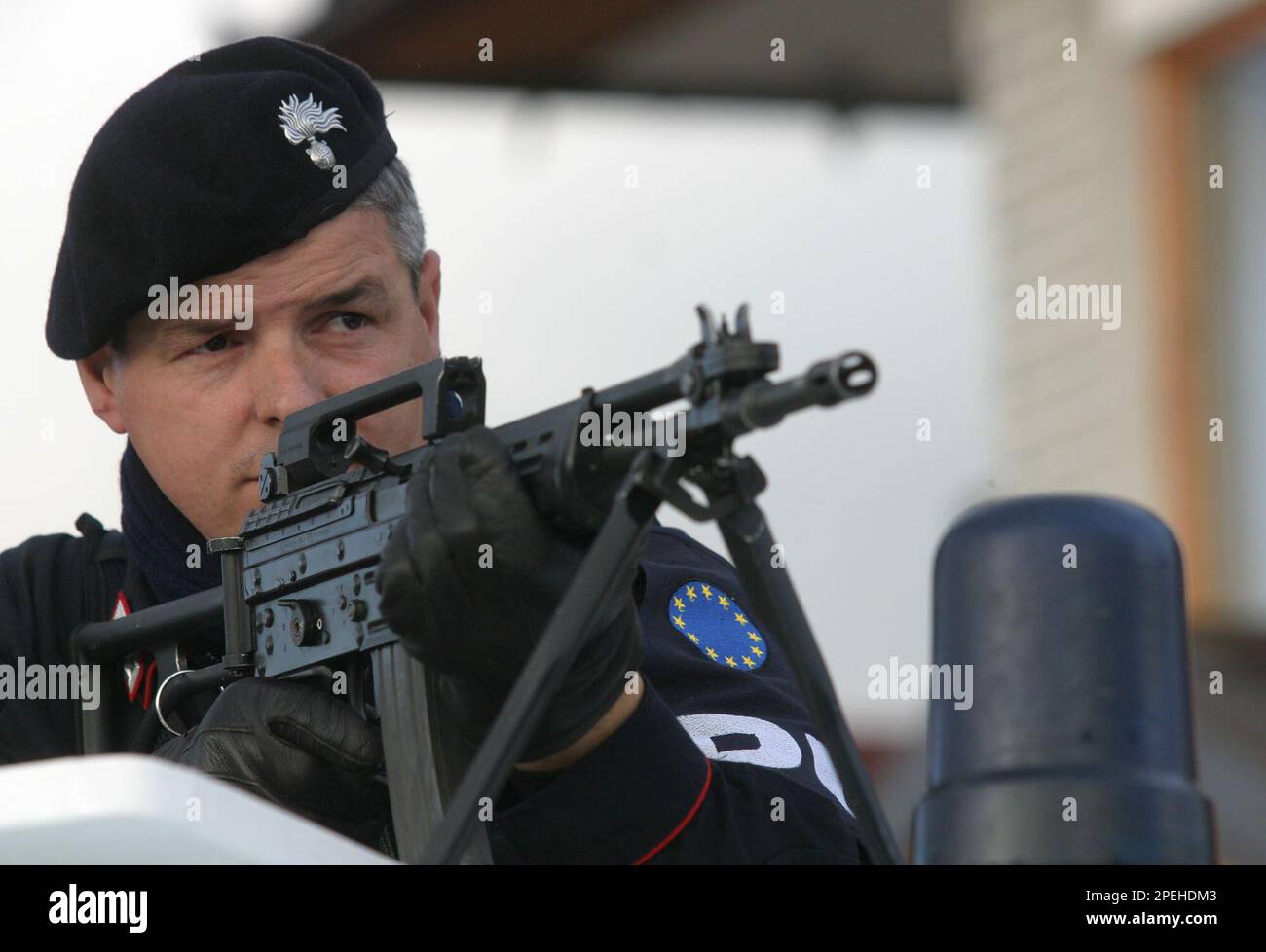 Italian soldier with new insignia that symbolize European forces secure ...