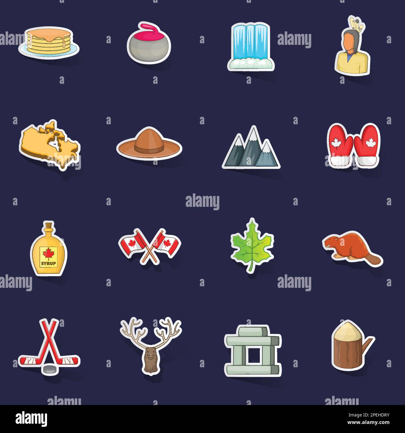 Canada icons set stikers collection vector with shadow on purple ...