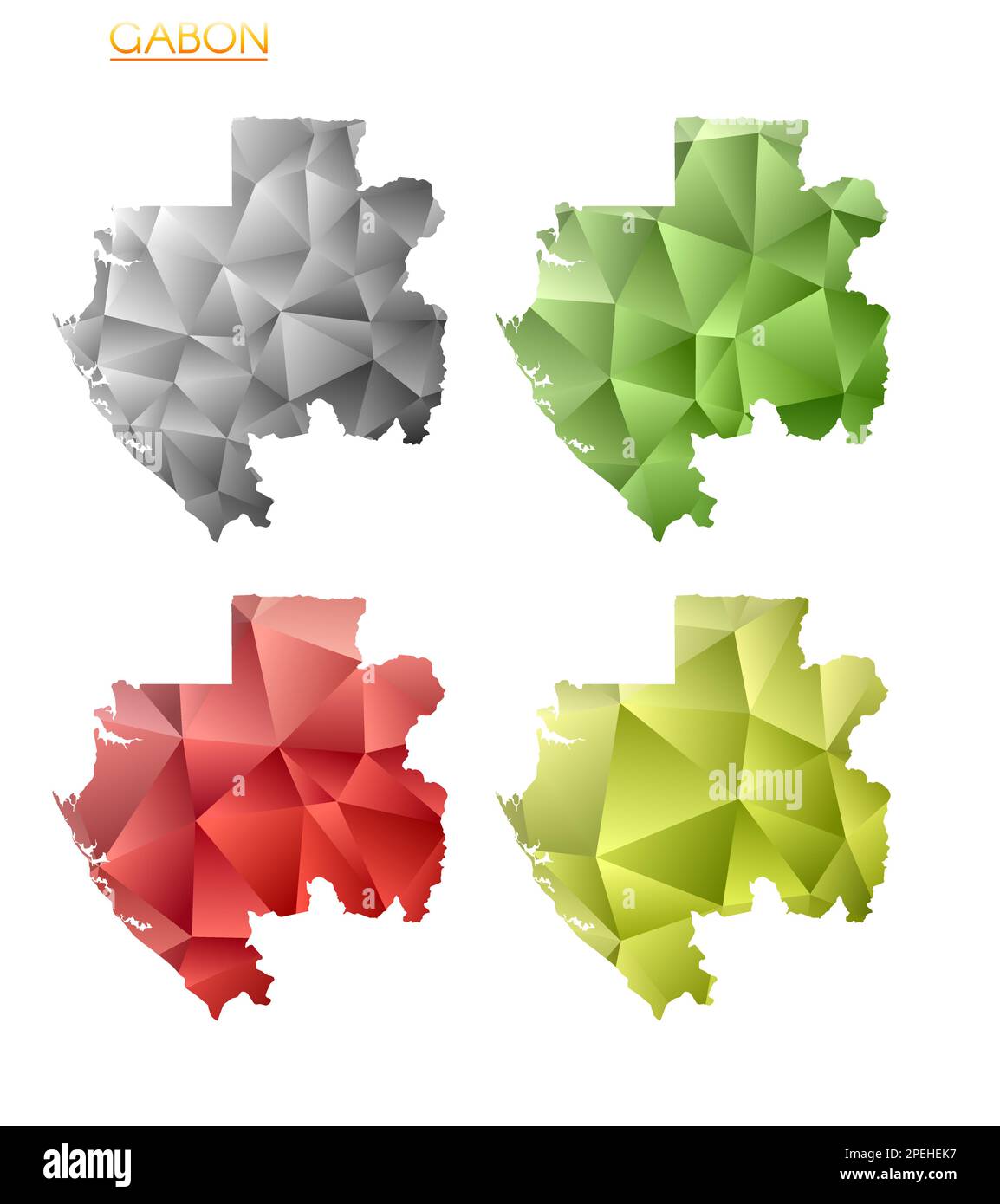 Set of vector polygonal maps of Gabon. Bright gradient map of country in low poly style Stock ...