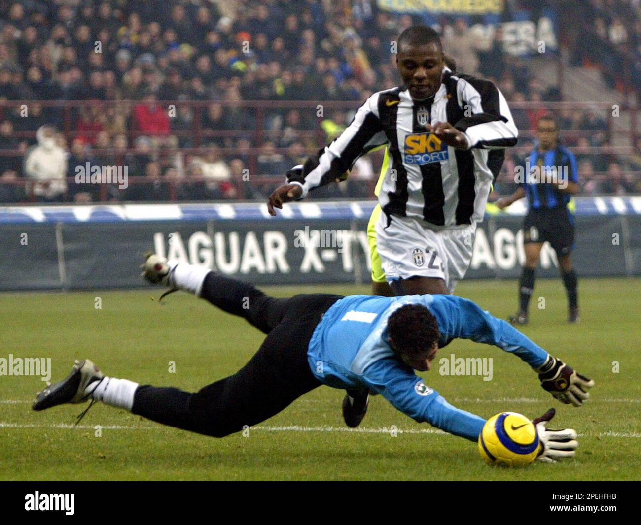 Inter Milan goalkeeper Francesco Toldo is about to foul Juventus ...