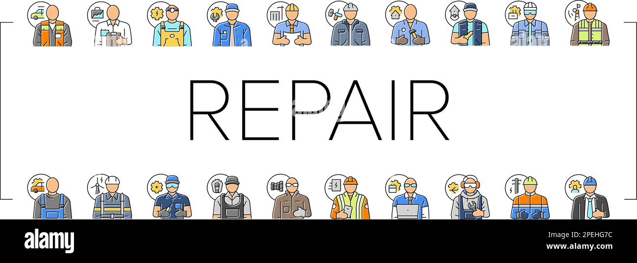 repair worker engineer man icons set vector Stock Vector Image & Art ...