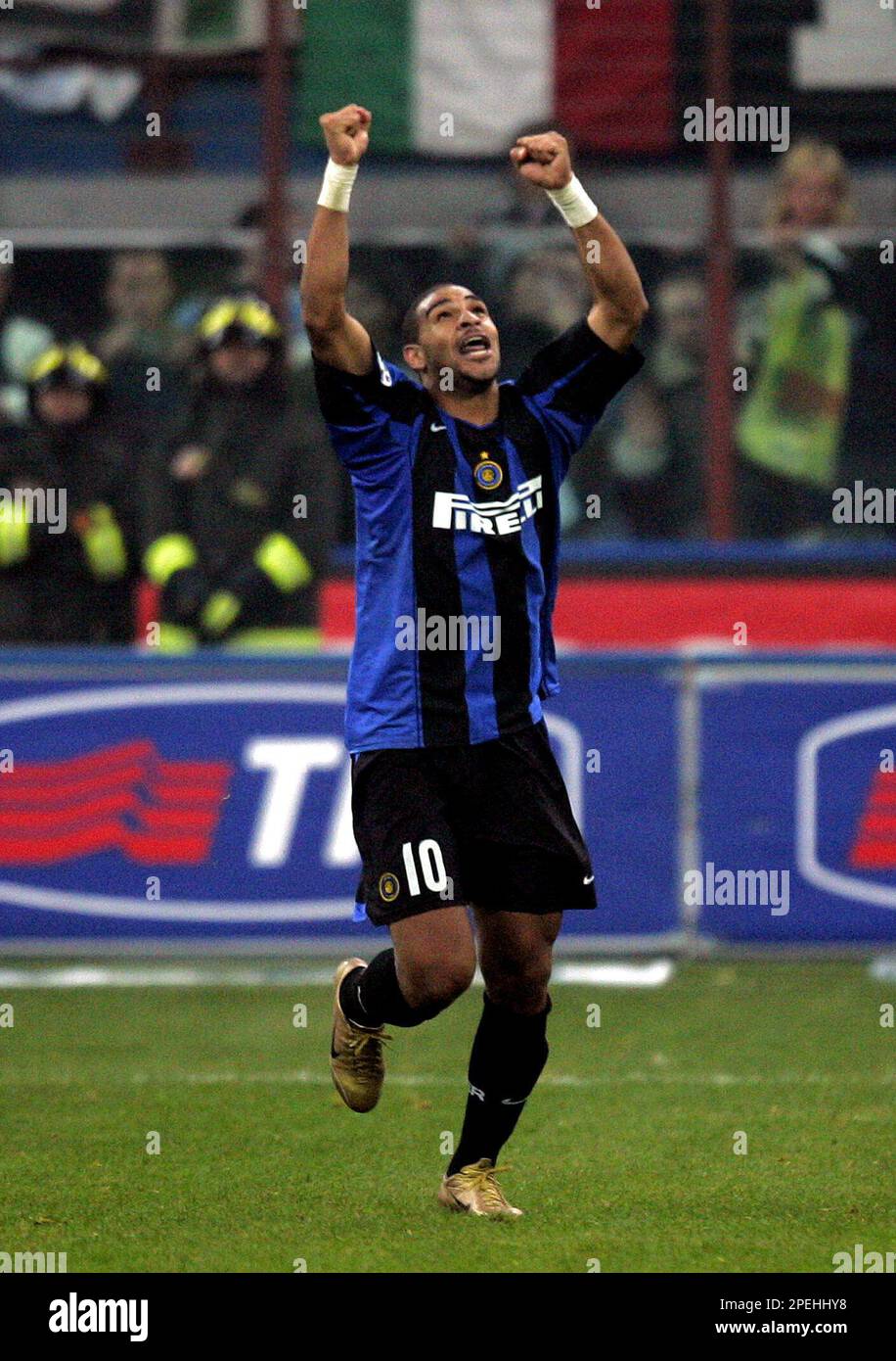 Inter of Milan forward Adriano of Brazil celebrates after equalizing ...