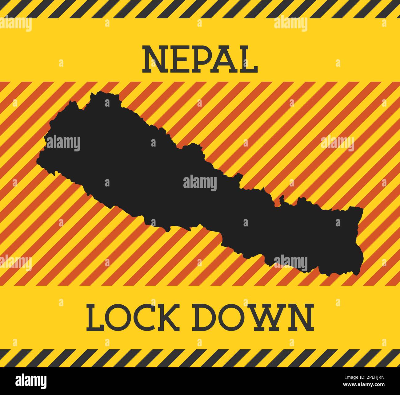 Nepal Lock Down Sign. Yellow country pandemic danger icon. Vector ...