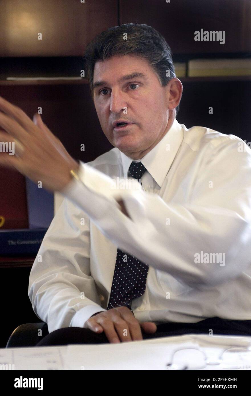 Governor-elect Joe Manchin, D-W.Va., gestures with his hand during an ...