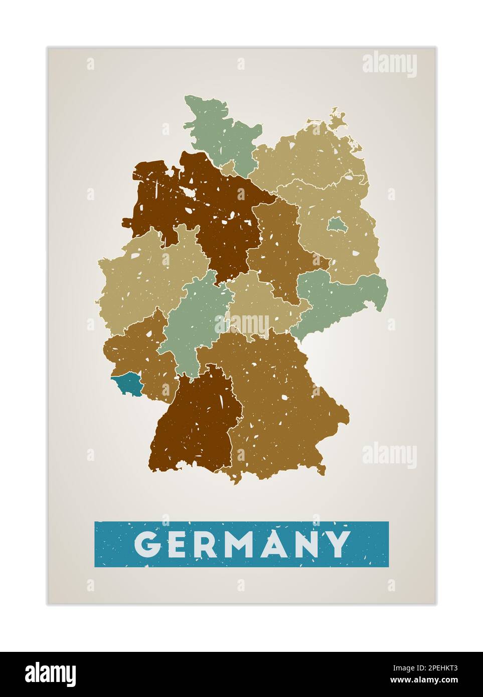 Germany map. Country poster with regions. Old grunge texture. Shape of ...