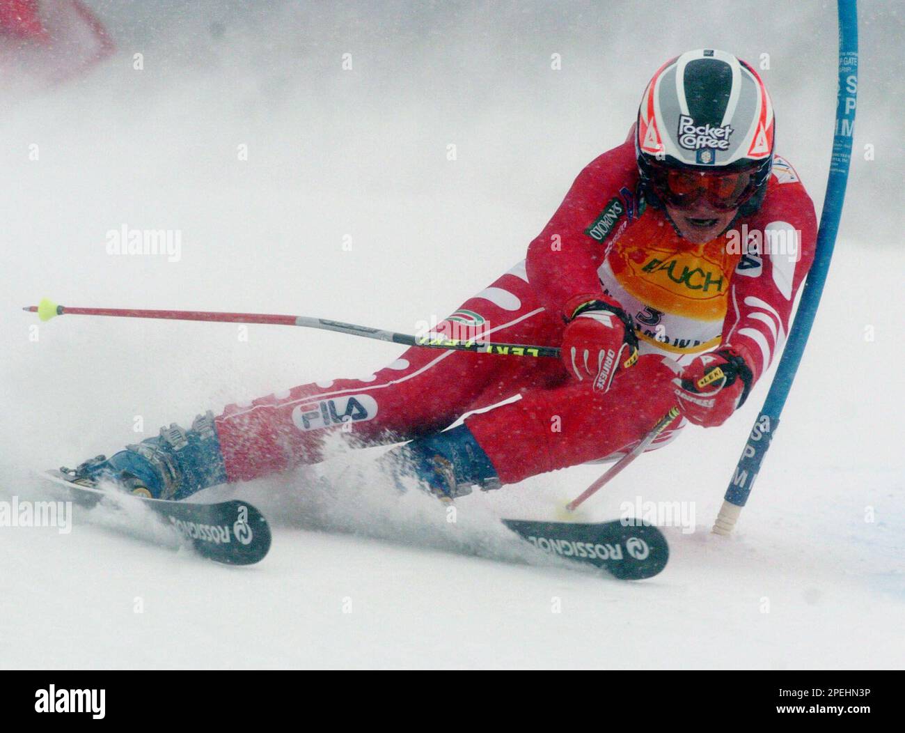 Italy's Karen Putzer slams a gate on her way to a 9th best time in the ...