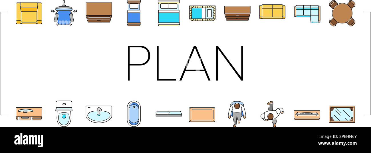 floor plan interior furniture icons set vector Stock Vector Image & Art ...