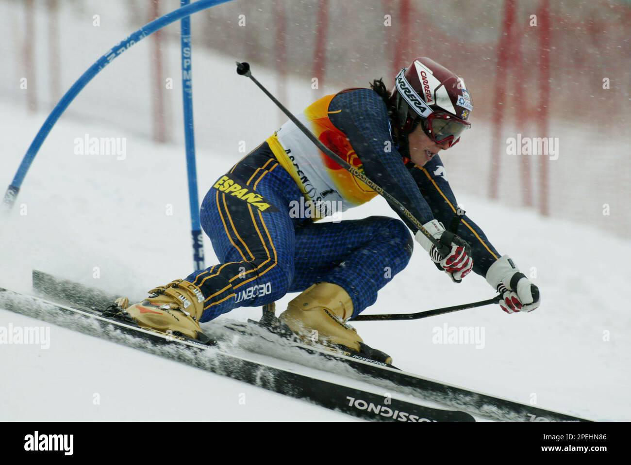 Maria Jose Rienda Constreras of Spain slams past a gate on her way to ...