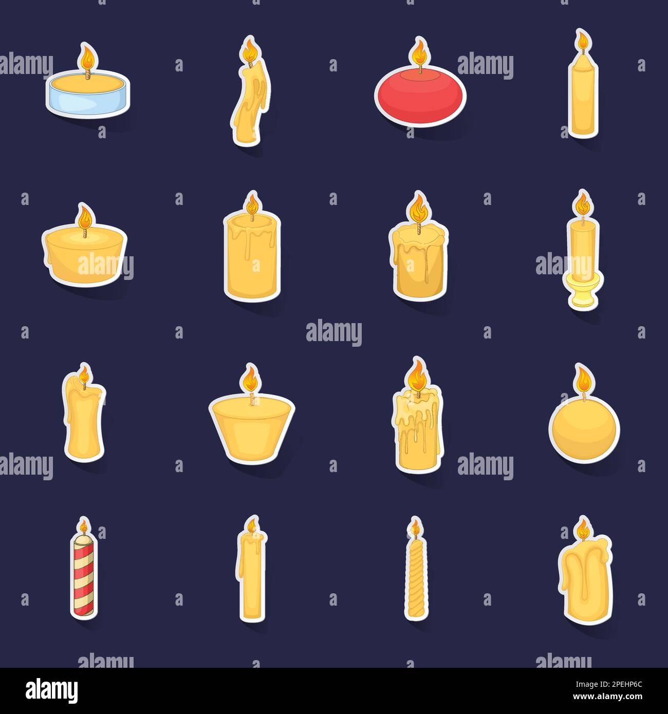 Different candle icons set stikers collection vector with shadow on ...