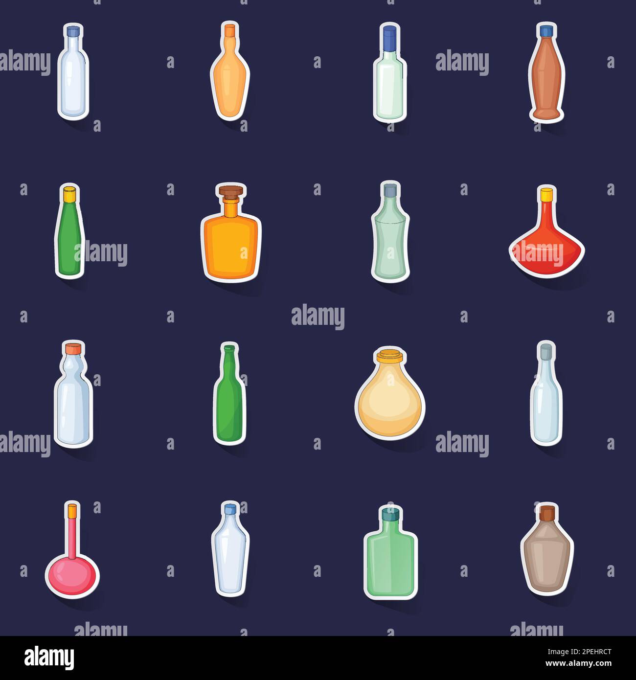 Different bottles icons set stikers collection vector with shadow on ...