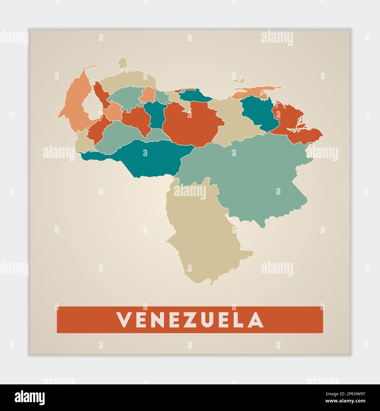 Venezuela poster. Map of the country with colorful regions. Shape of ...