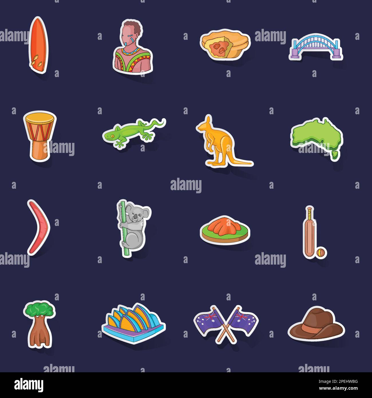 Australia travel icons set stikers collection vector with shadow on ...