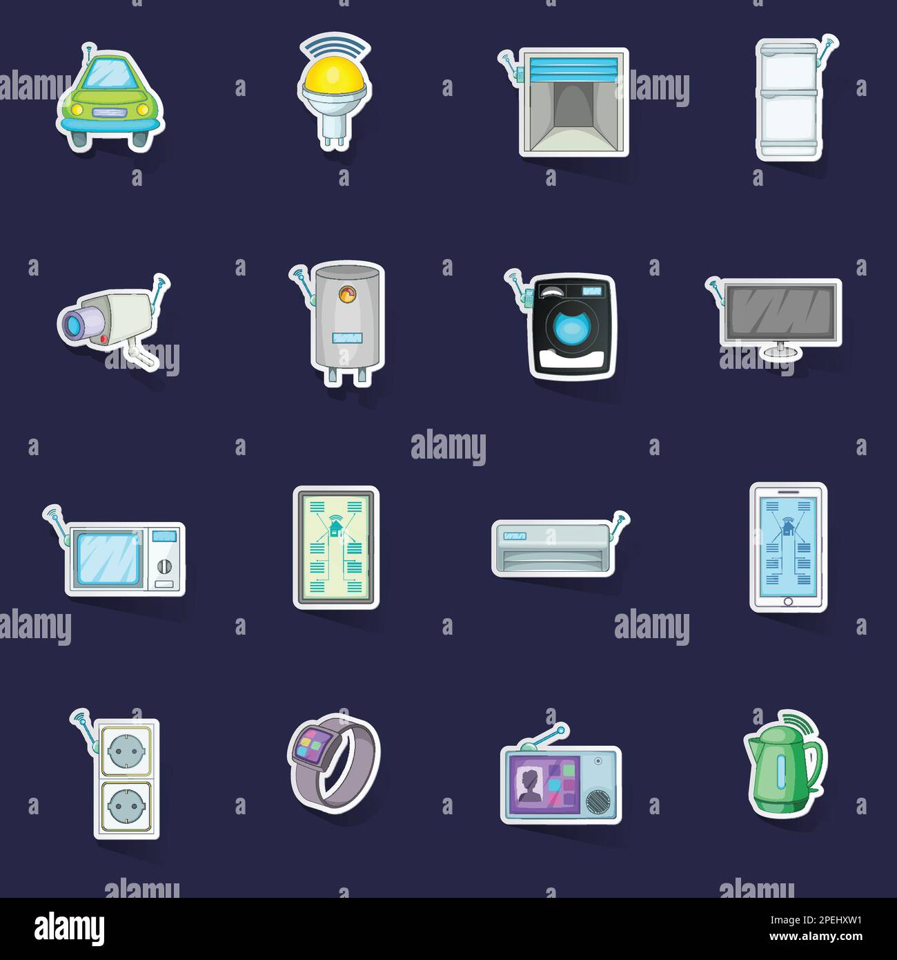 Smart home system icons set stikers collection vector with shadow on ...