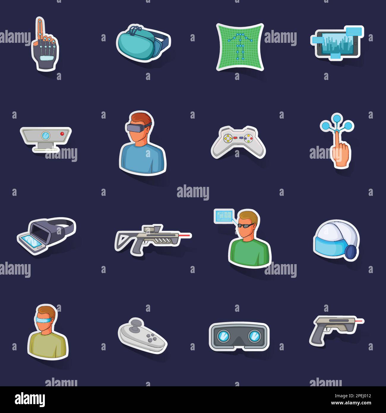 Virtual reality icons set stikers collection vector with shadow on ...