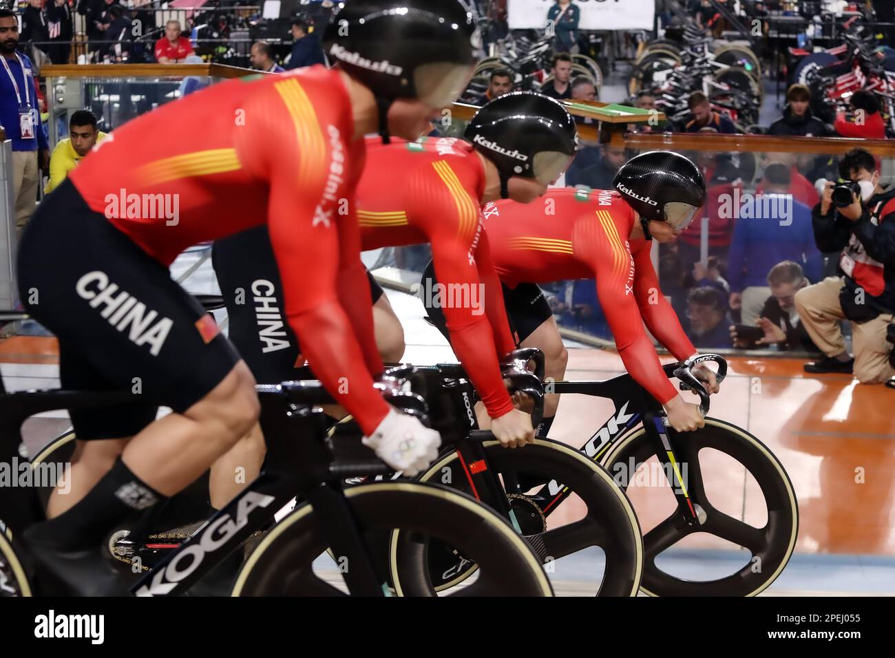 Cairo, Egypt. 15th Mar, 2023. Guo Shuai, Zhou Yu and Xue Chenxi of Team ...
