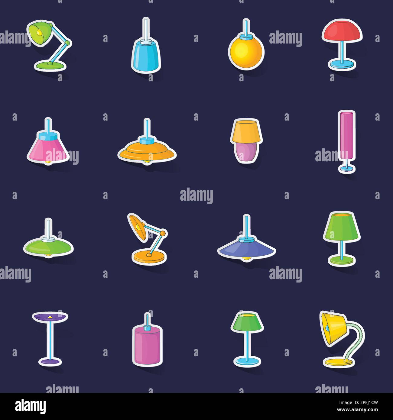 Lamp icons set stikers collection vector with shadow on purple ...