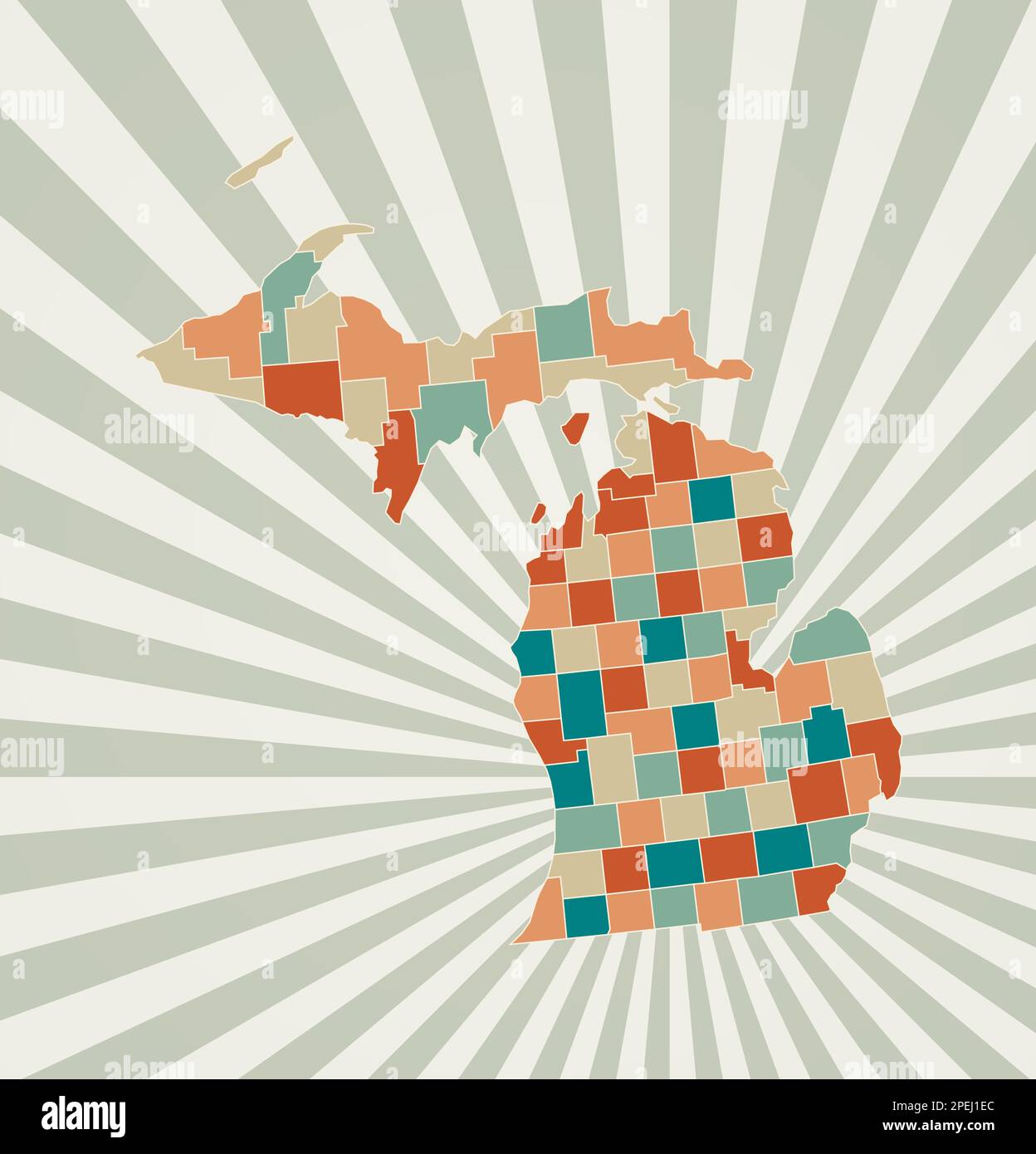 Michigan map. Poster with map of the us state in retro color palette ...