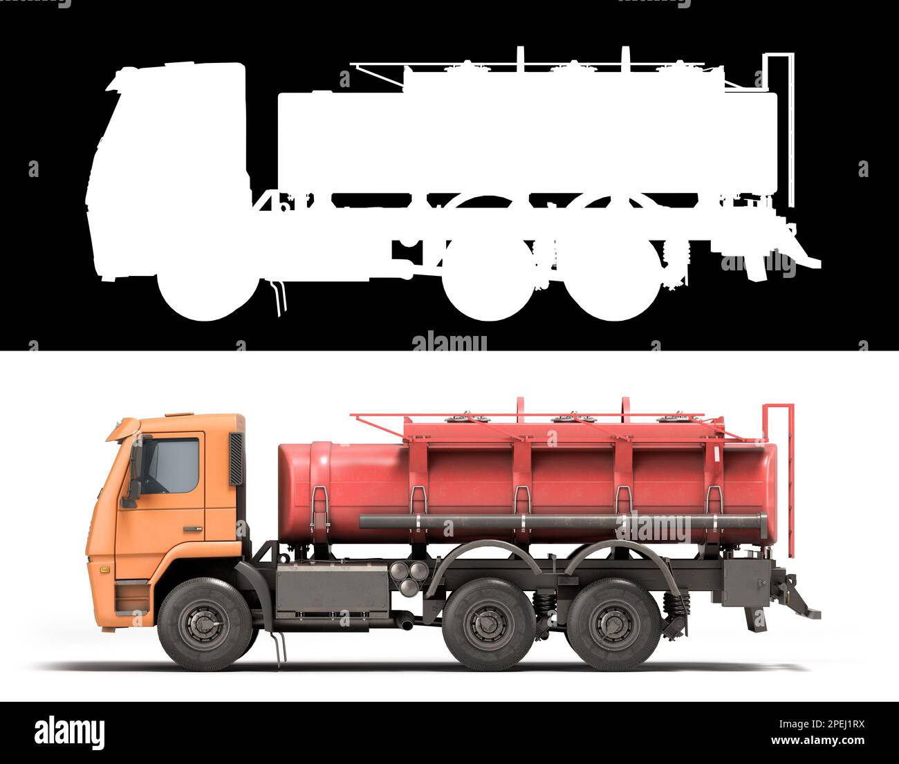 Tank truck left view tanker truck Car 3d render on white with alpha ...
