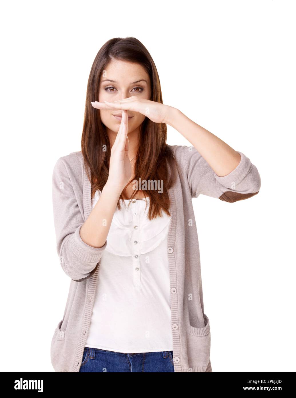 Time-out. Casually dressed young woman giving a time-out gesture ...