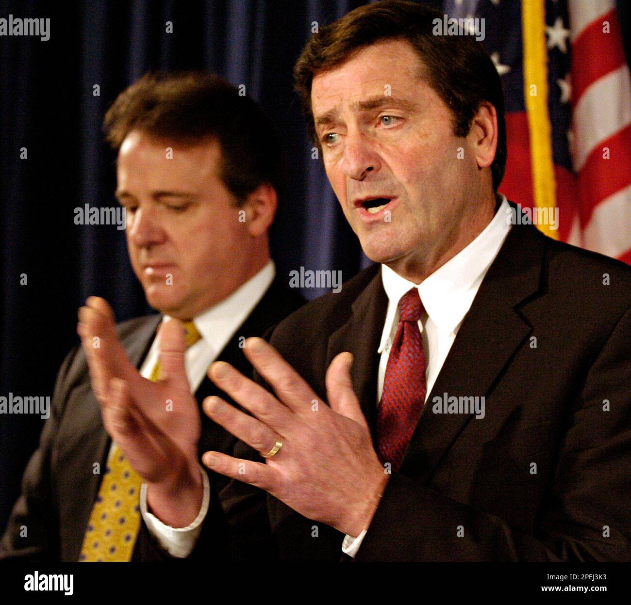 California Insurance Commissioner John Garamendi, right, speaks during ...
