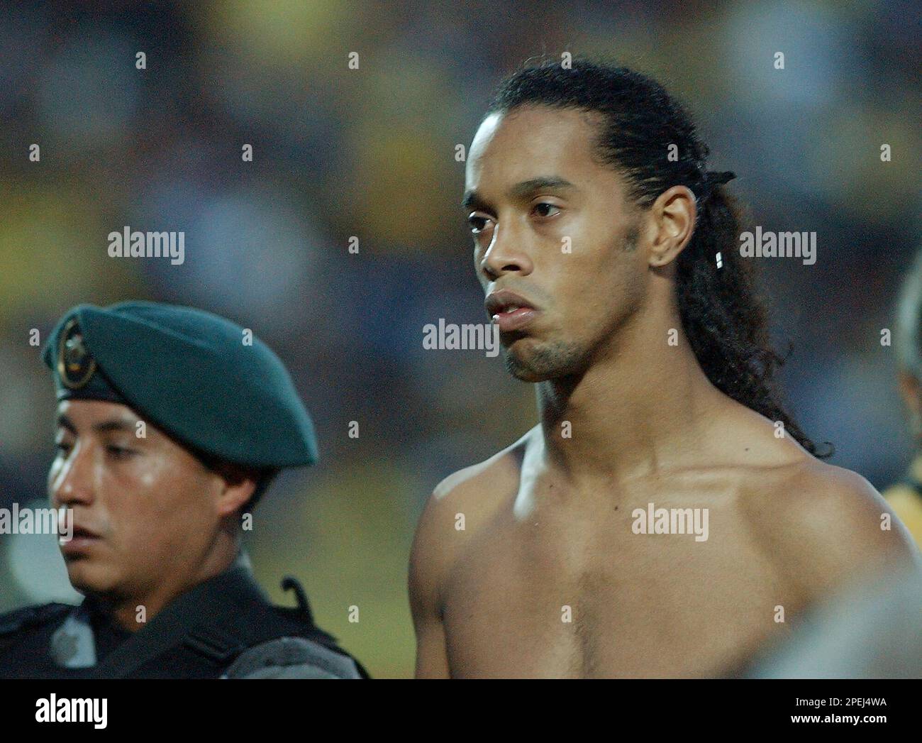 Brazil's striker Ronaldinho leaves the pitch after a World Cup South ...