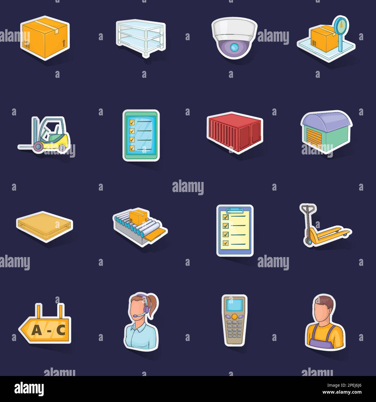 Warehouse store icons set stikers collection vector with shadow on ...