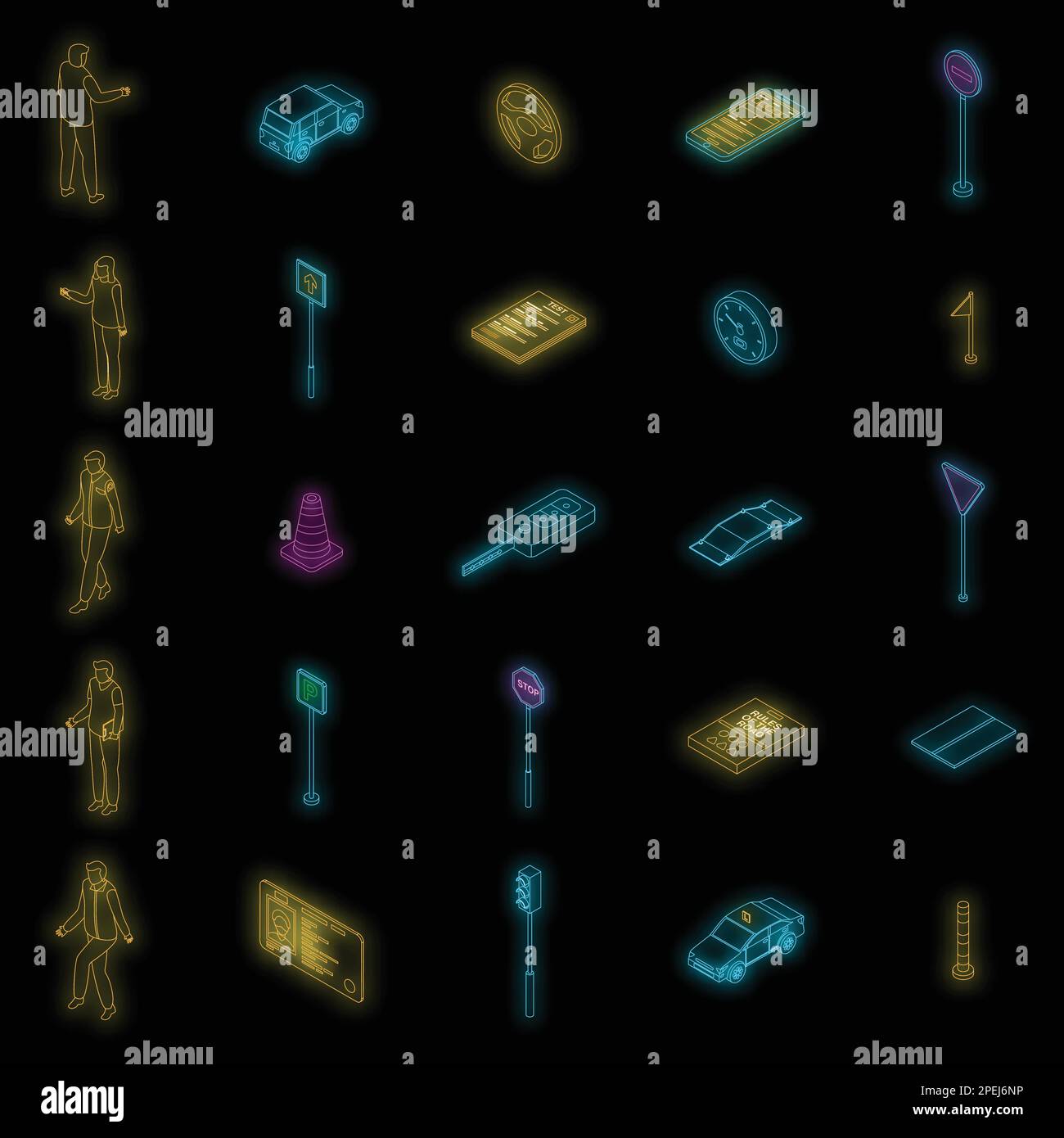 Driving school icons set. Isometric set of driving school vector icons ...