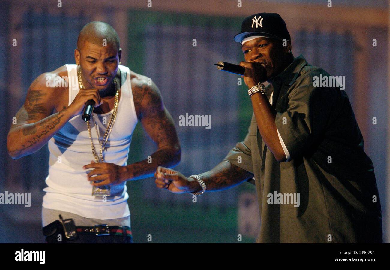 Rappers 50 Cent, right, and The Game perform together at the second ...
