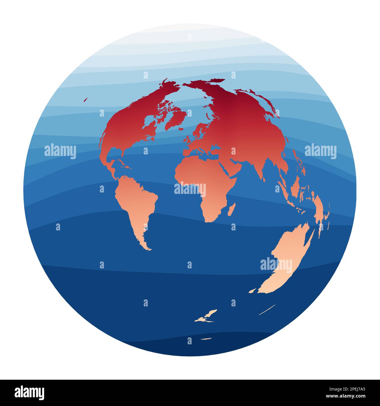 World Map Vector Azimuthal Equidistant Projection World In Red Orange Gradient On Deep Blue