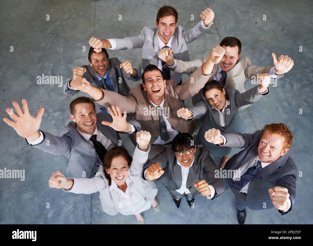 Another success for this amazing team. Top view of a group of young ...