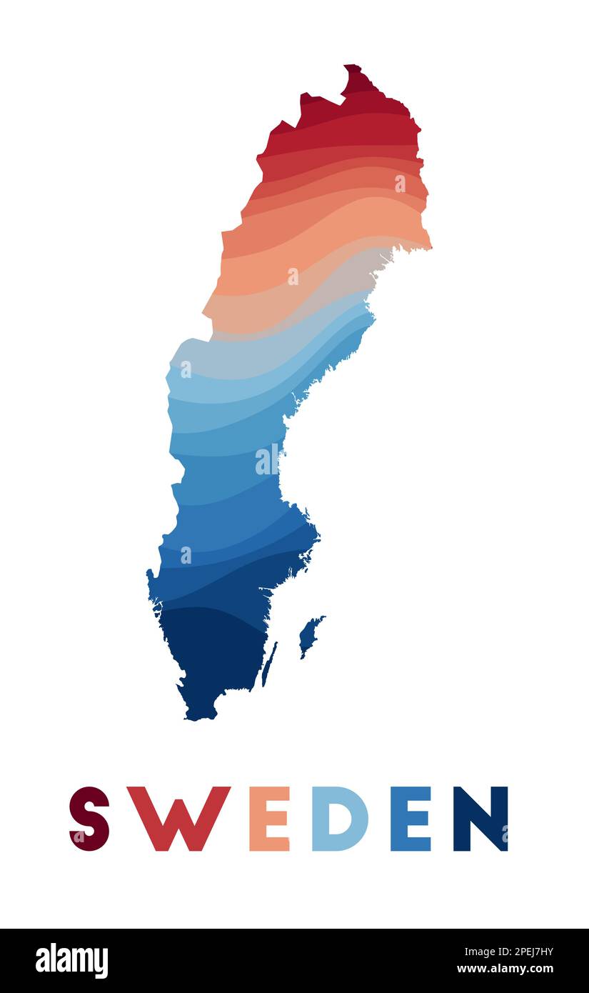 Sweden map. Map of the country with beautiful geometric waves in red ...