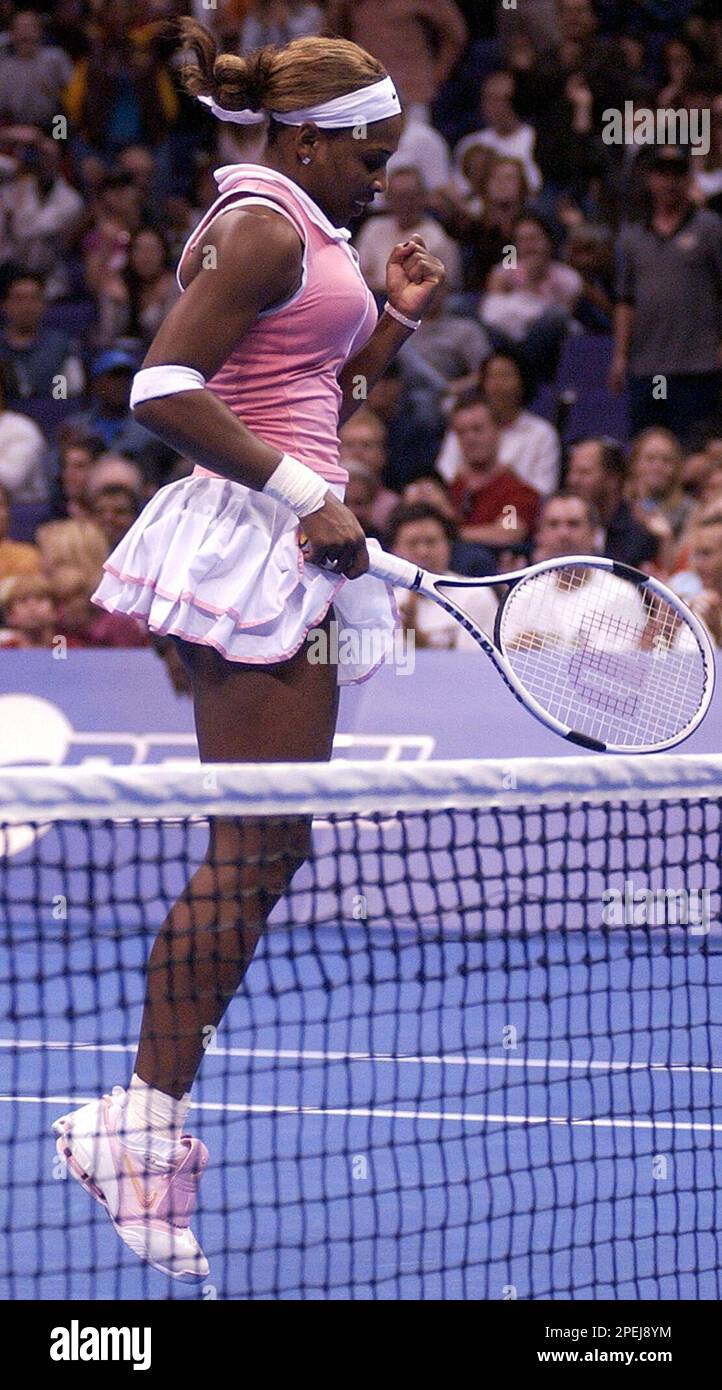 Serena Williams reacts after beating Amelie Mauresmo of France 4-6, 7-6 ...