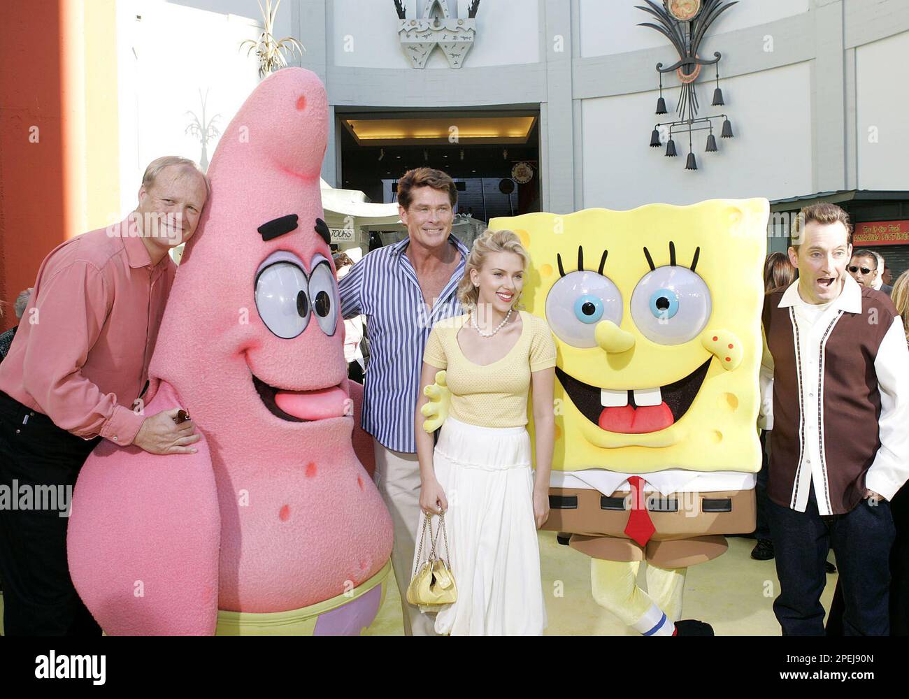 Actors Bill Fagerbakke, from left, David Hasselhoff, Scarlet Johansson ...