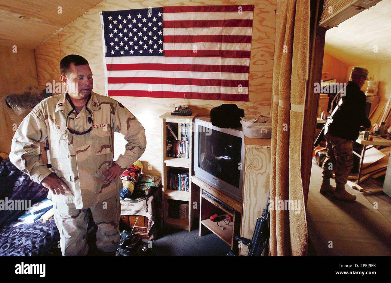 Capt. Bob Olson, left, of Minneapolis, stands in his section of a B-Hut ...