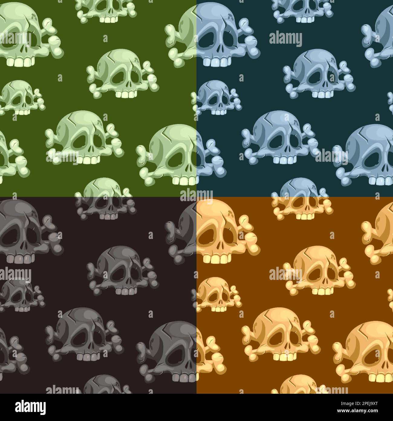 Set of seamless pattern with human skull and crossbonesn. Symbol of ...