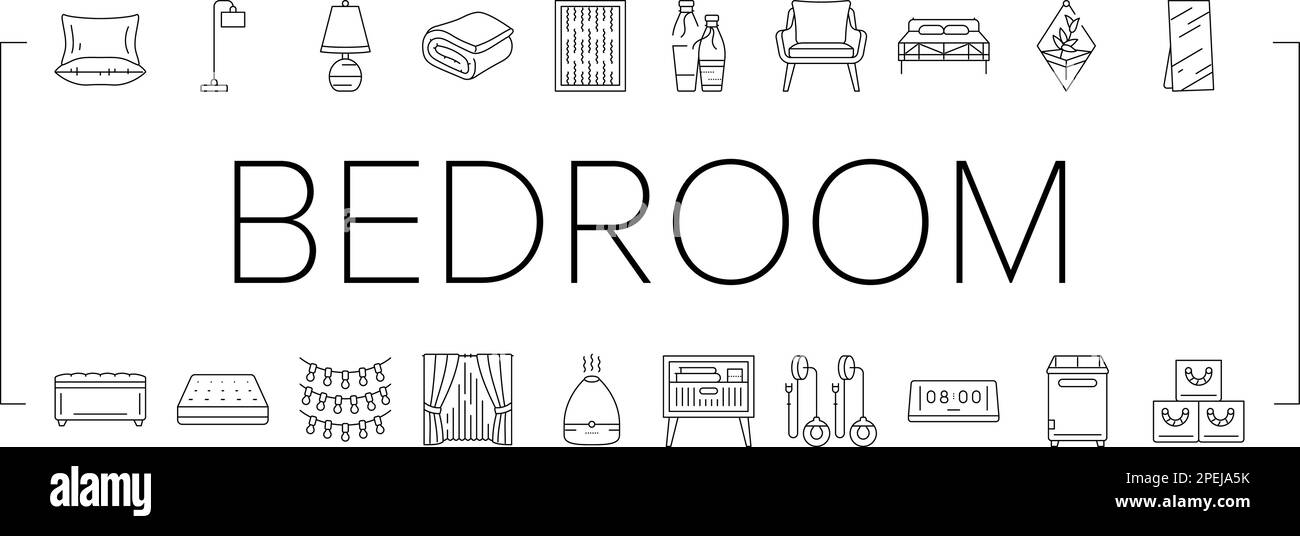 bedroom room interior bed icons set vector Stock Vector Image & Art - Alamy