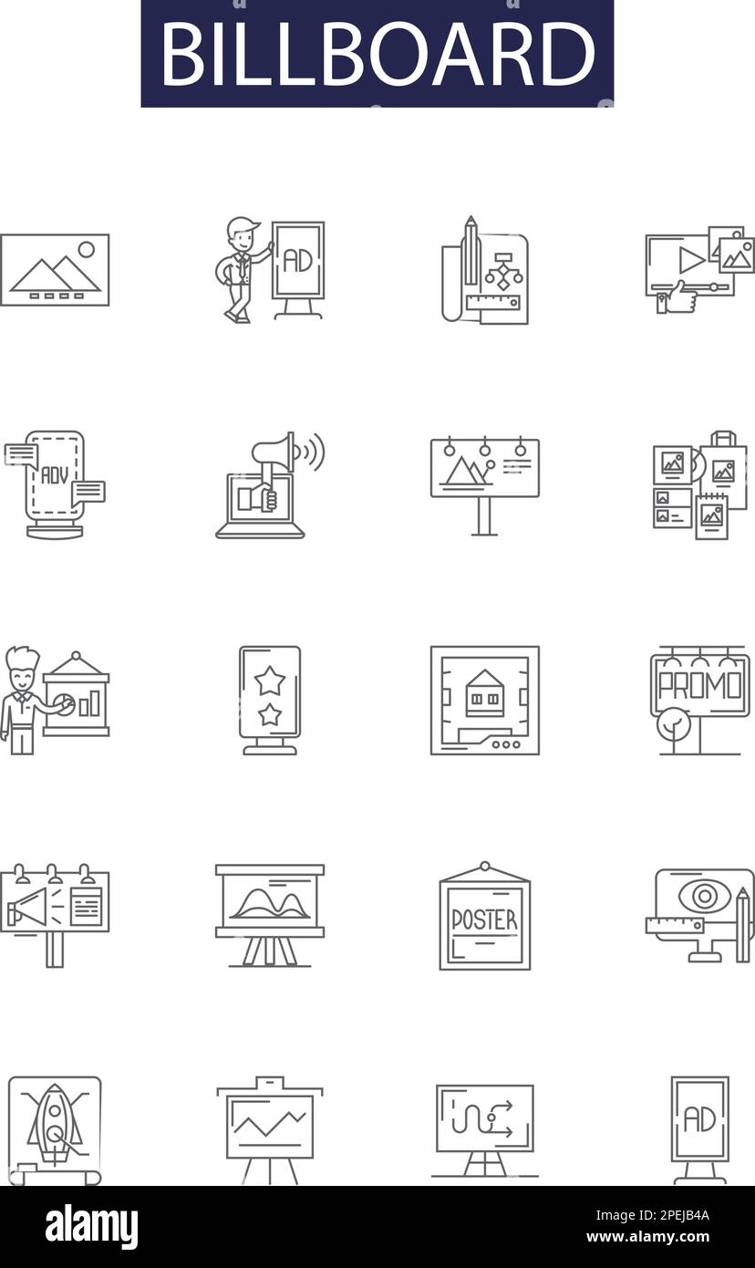 Billboard line vector icons and signs. Advertising, Billboard, Hits ...