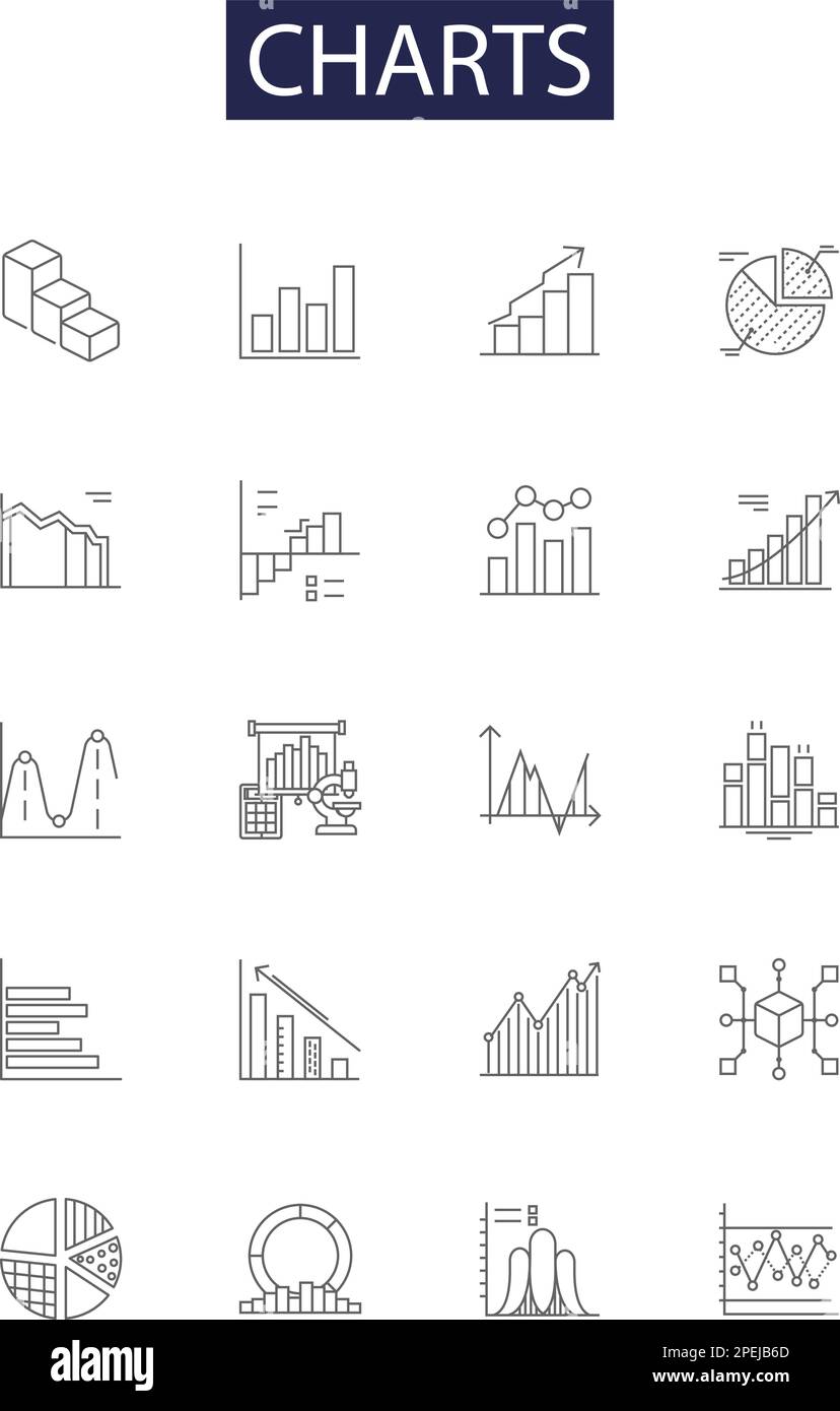 Charts line vector icons and signs. Diagrams, Plots, Maps, Tables, Histograms, Pictographs, Data ...