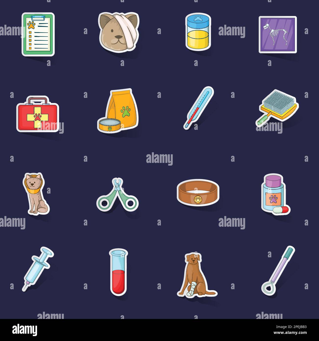 Veterinary clinic icons set stikers collection vector with shadow on ...
