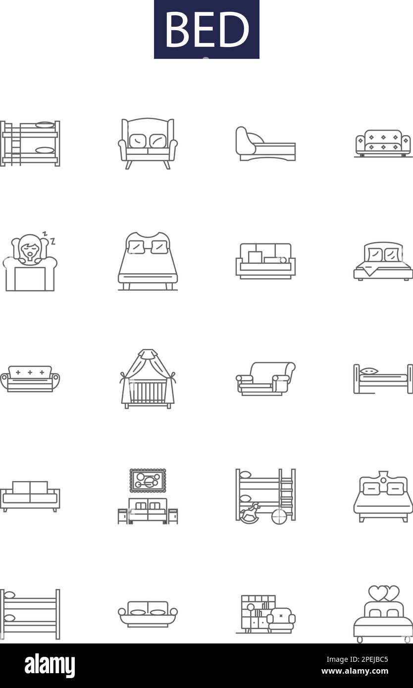 Bed line vector icons and signs. Rest, Sleep, Sheets, Blanket, Pillow ...