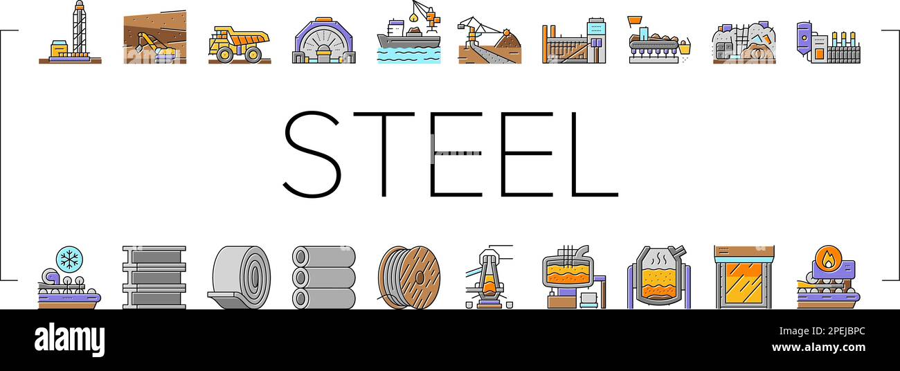 steel production industry metal icons set vector Stock Vector Image ...