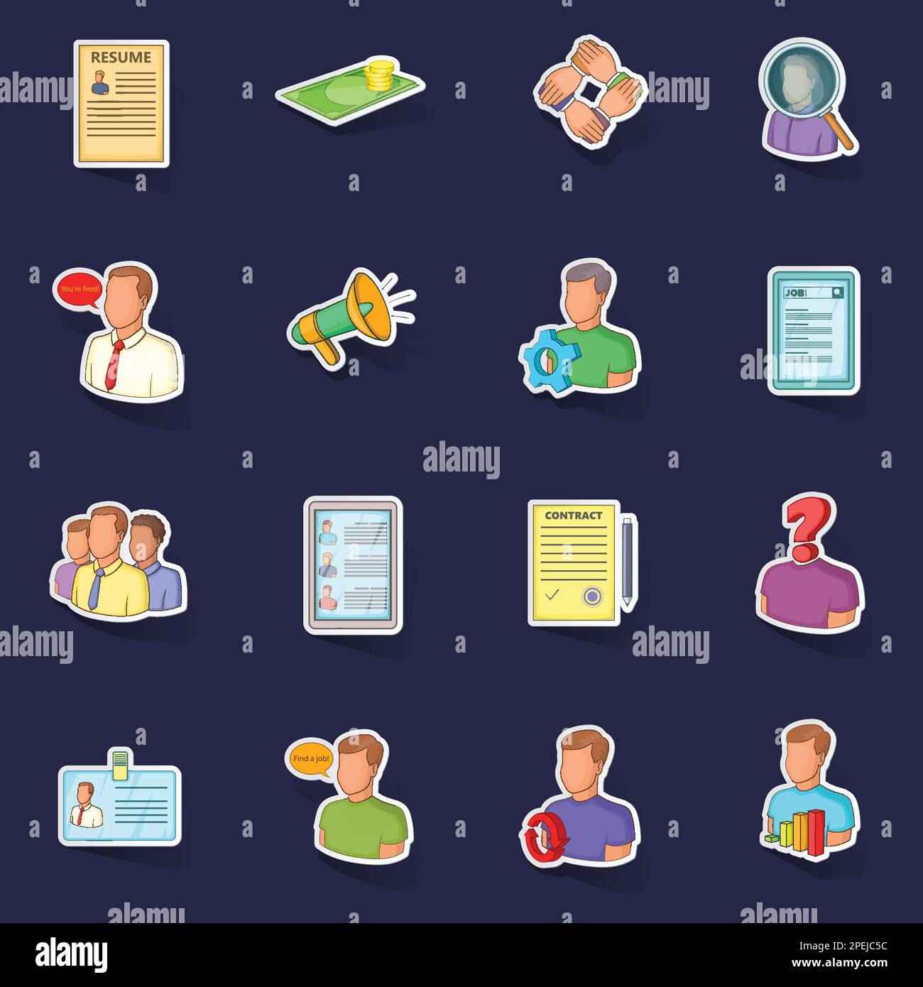 Human resources icons set stikers collection vector with shadow on ...