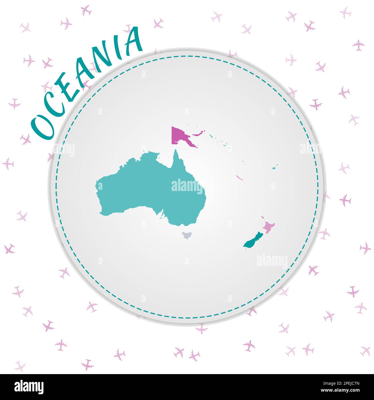 Oceania map design. Map of the continent with regions in emerald ...