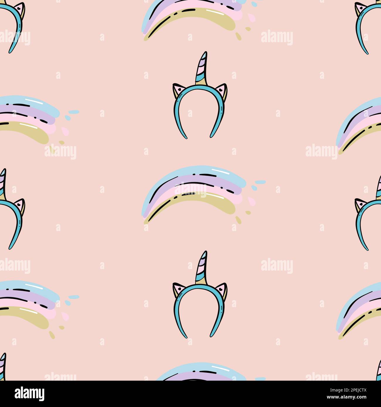 Unicorn, rainbow and magic wand pastel colors seamless pattern Stock ...