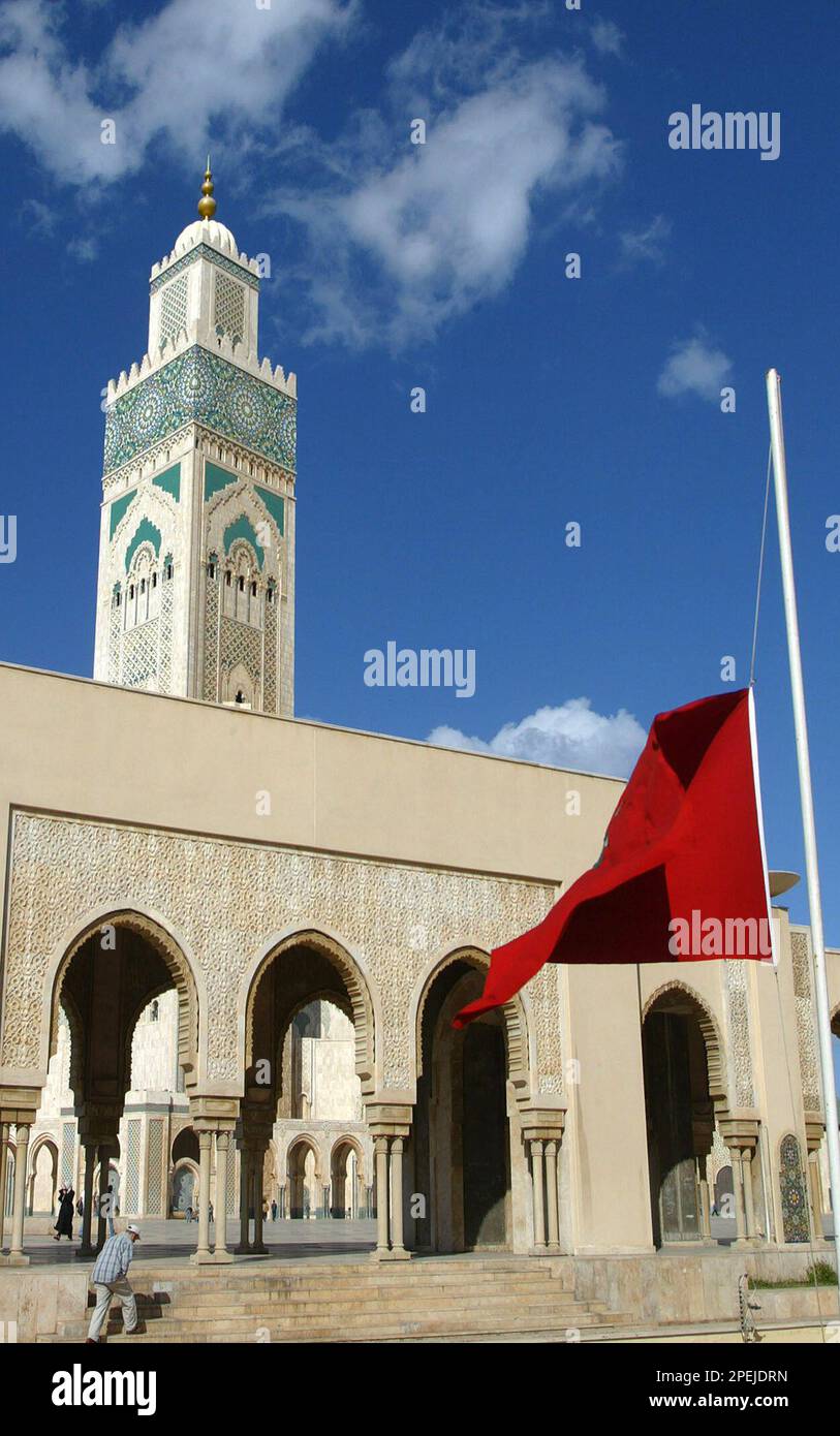 A half-masted Maroccan flag is seen at the Hassan II mosque in ...