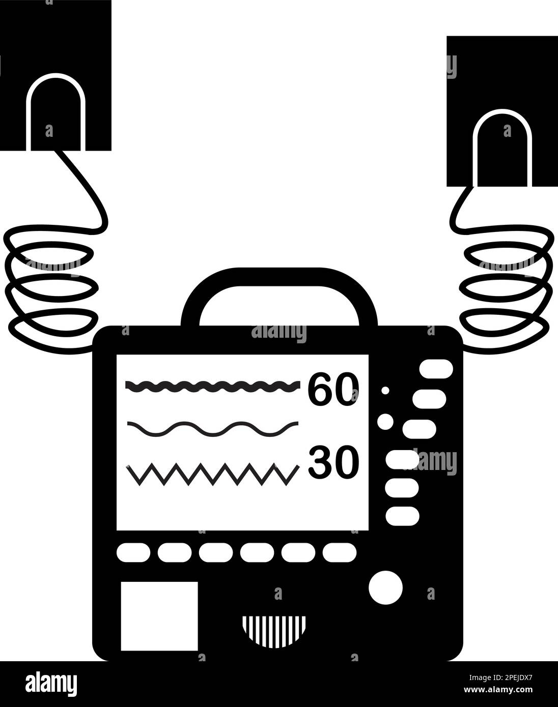 Automated external defibrillator icon on white background ...
