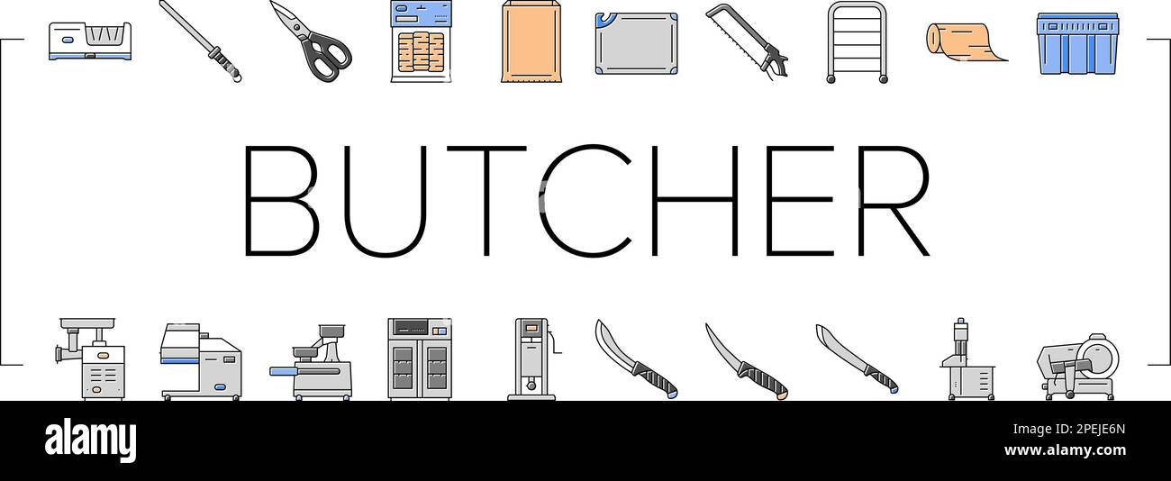 butcher food meat beef icons set vector Stock Vector Image & Art - Alamy